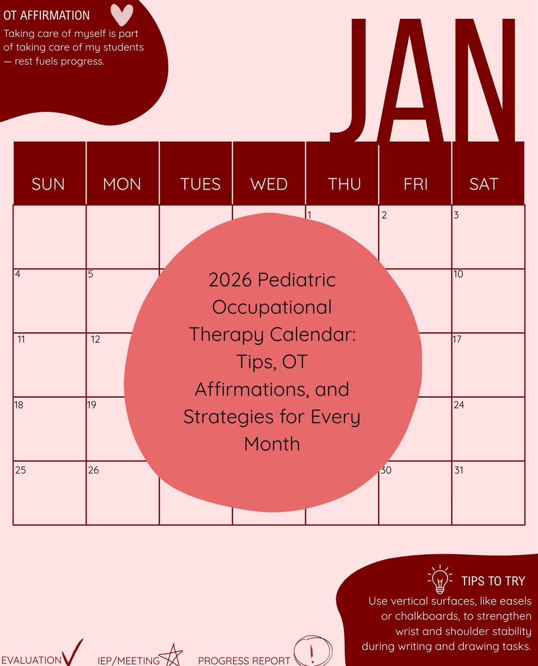 OT Calendar 2026 | Occupational Therapy Planner With Monthly Tips ...