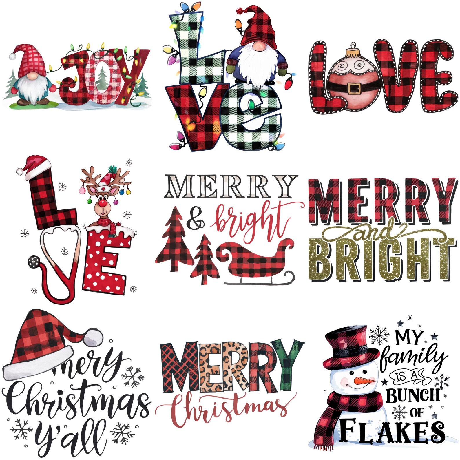 Buffalo Plaid Christmas PNG Bundle | Merry Christmas PNG | Red & Black ...