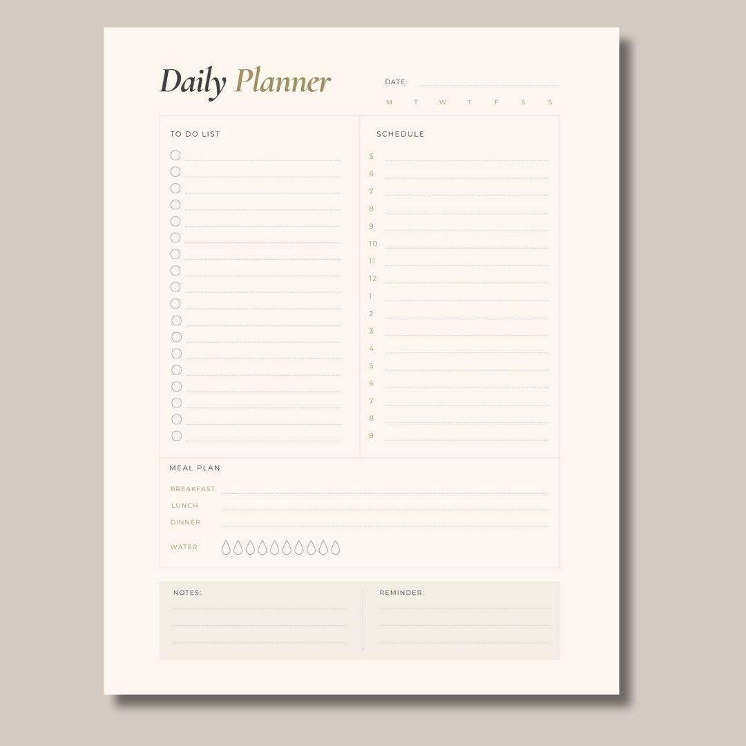 Minimalist Daily Planner Printable | Aesthetic Planner Page ...