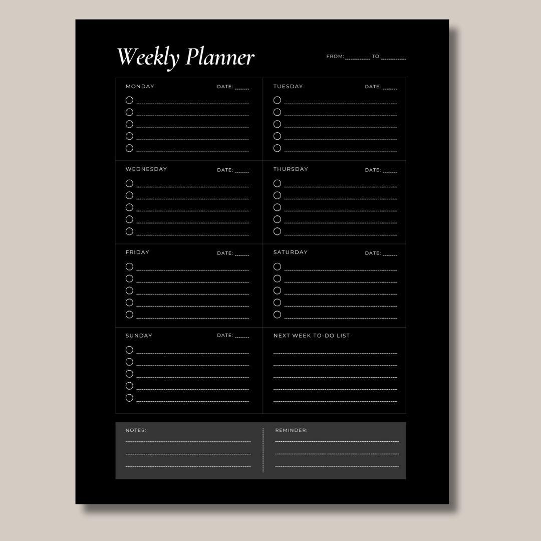 Dark Mode Undated Weekly Planner (PDF) (digital Download) | Minimalist ...