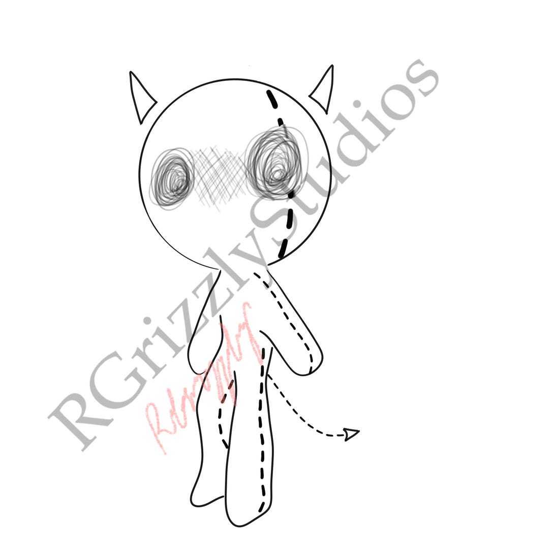 Creepy Devil Doll Line Art • Horror Kawaii Printable • Stitched Demon ...