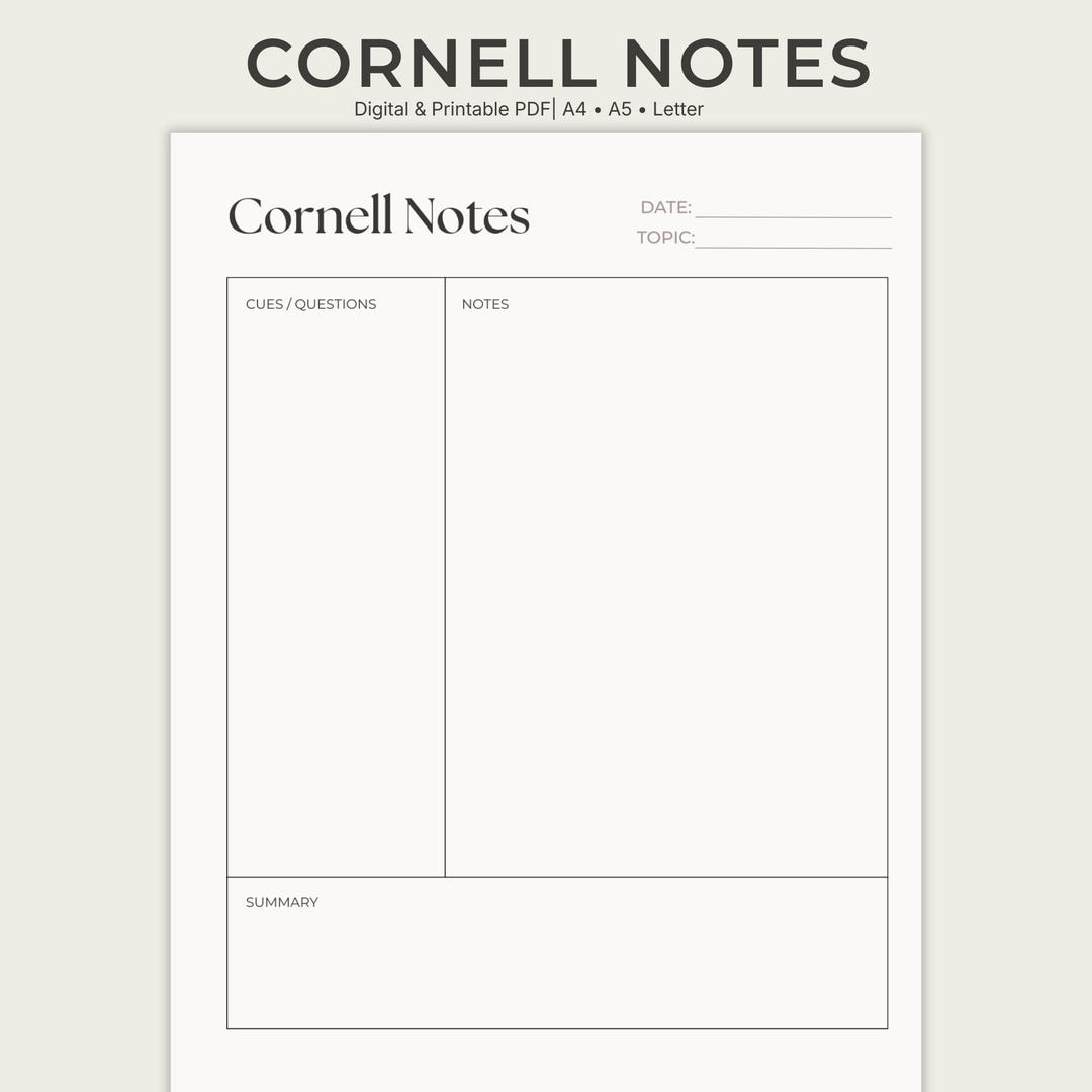 Cornell Notes Template | University Study Sheet, College Note Taking ...