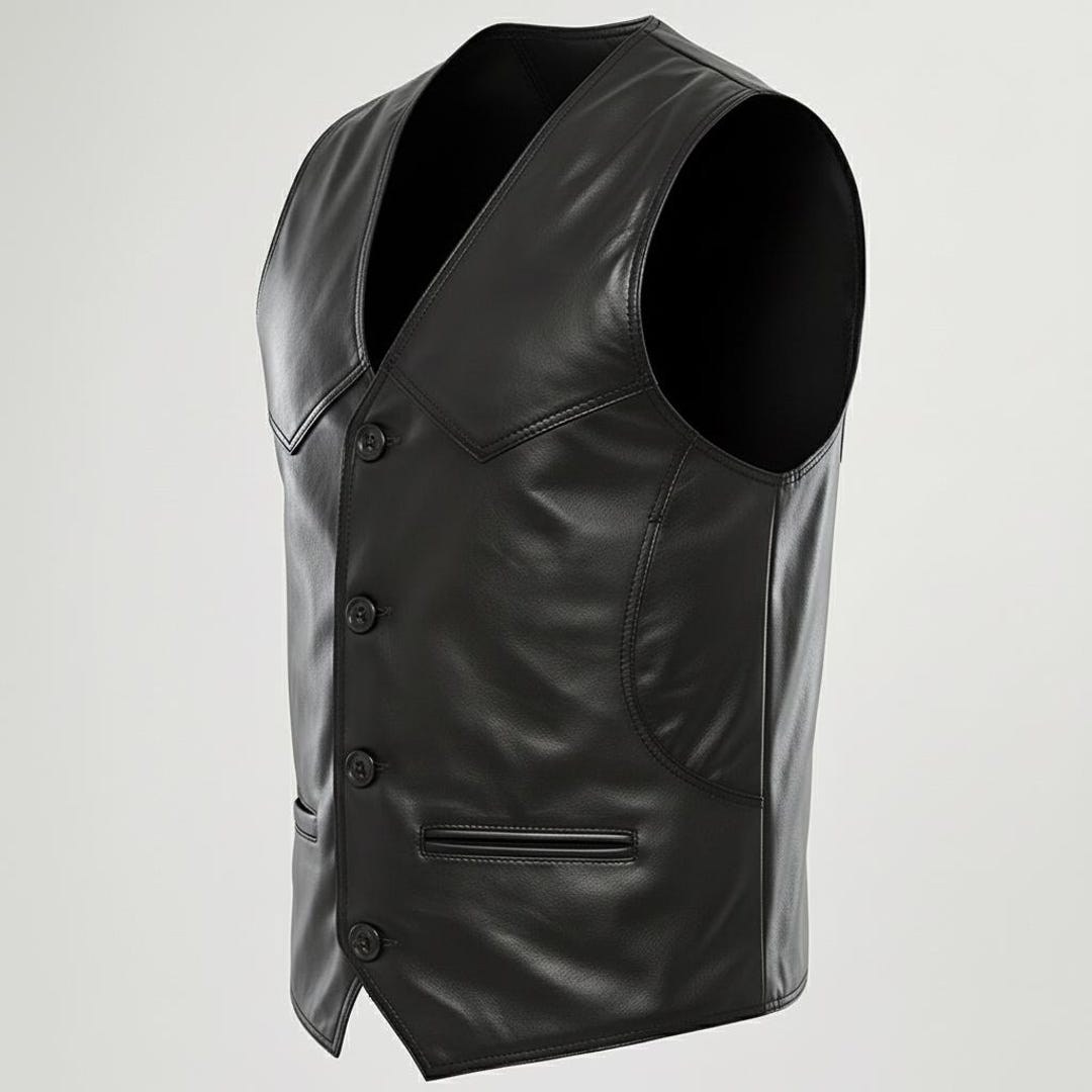Handmade Lamb Leather Cowboy Vest – Black Jerkin Style - Etsy