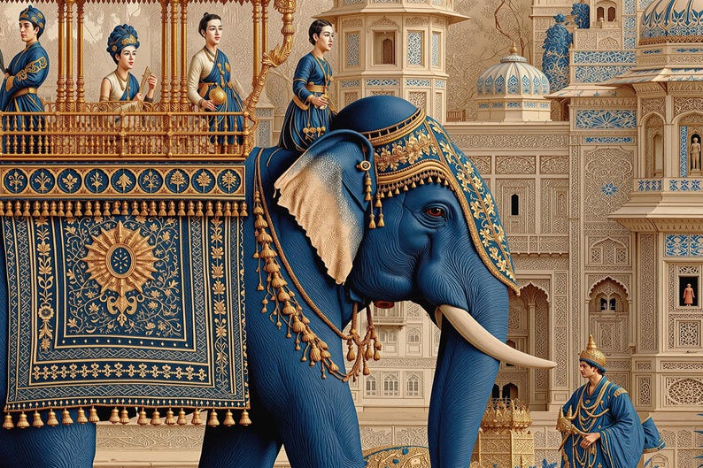 Indian Elephant Peel and Stick Wallpaper: Royal Palace Wall Mural, Blue ...