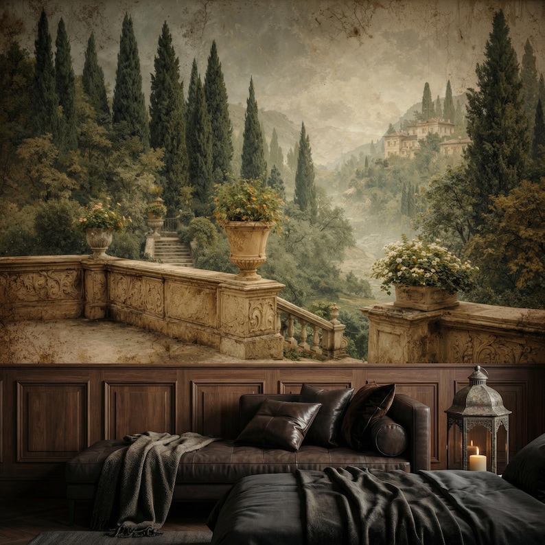 Landscape Wallpaper Plants & Trees Mural Tuscan Peel Stick Cypress ...