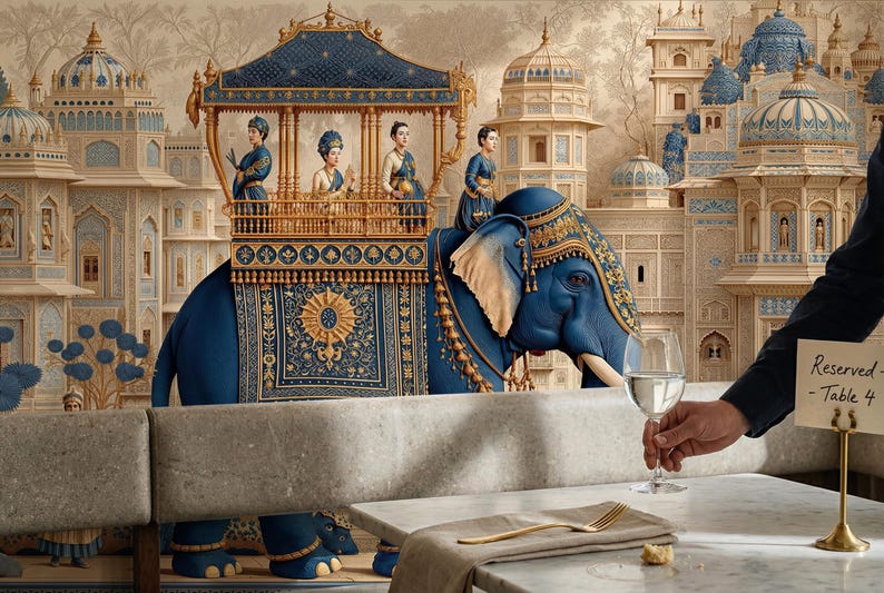 Indian Elephant Peel and Stick Wallpaper: Royal Palace Wall Mural, Blue ...