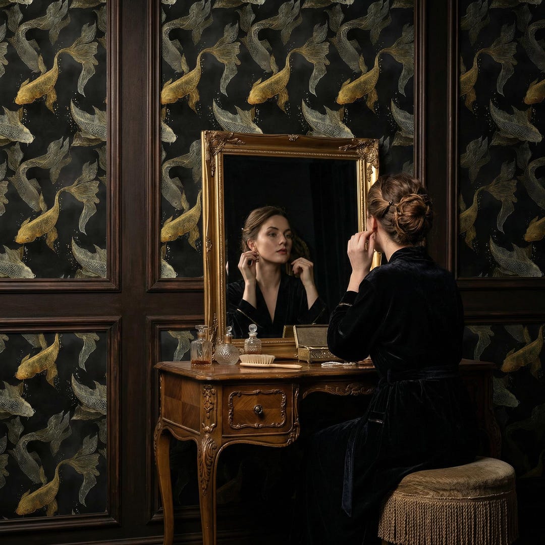 Gold Koi Fish Peel and Stick Wallpaper: Japanese Wall Mural, Black ...