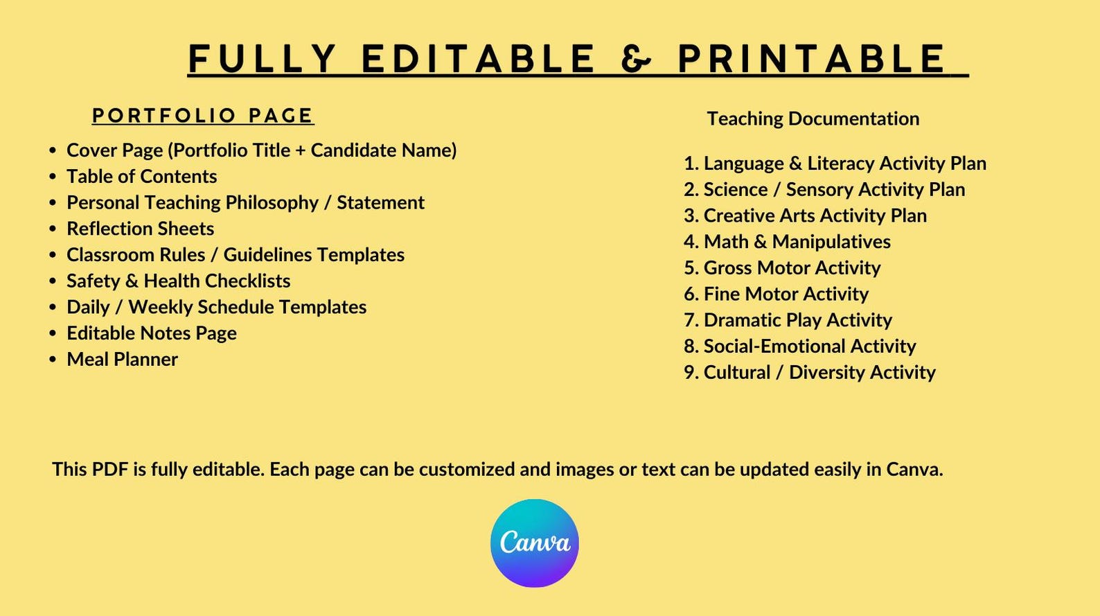 Editable CDA Teaching Portfolio – Professional Portfolio Template for ...