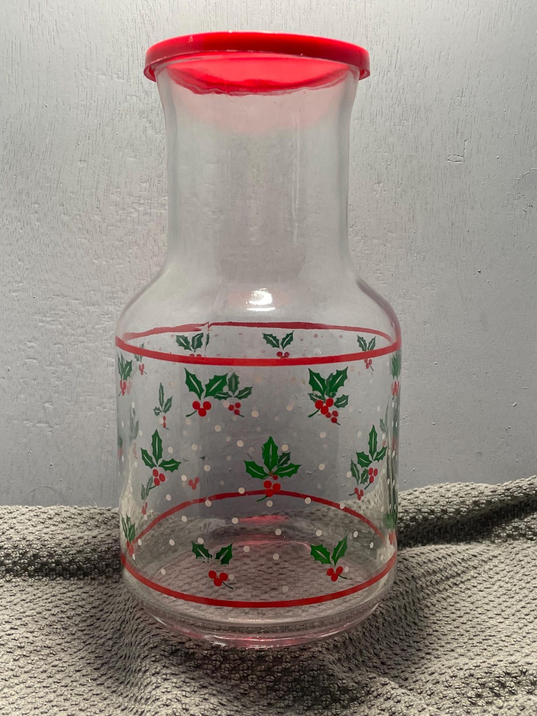 Vintage Christmas Carafe/pitcher With Lid - Holly & Berries - Etsy