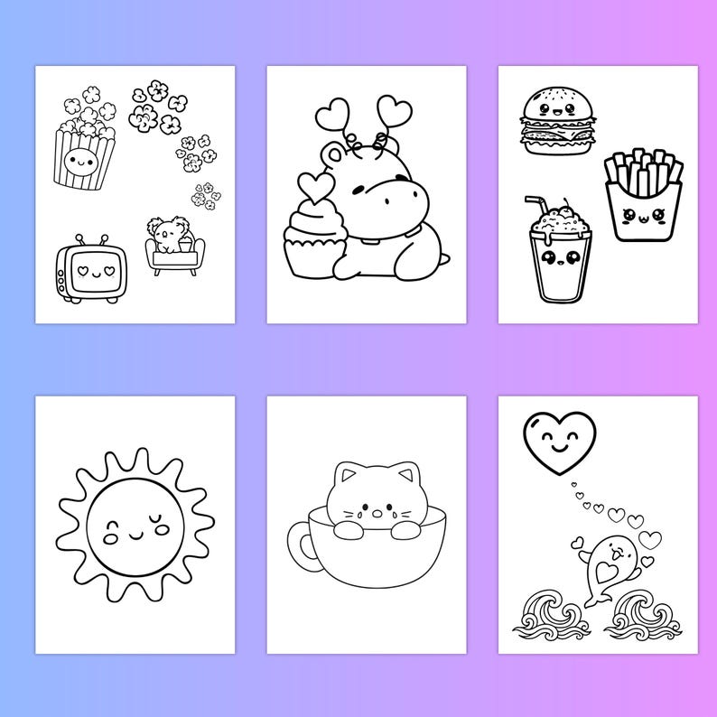Easy Kawaii Coloring Pages for Kids & Adults | Cute Simple Line Art ...