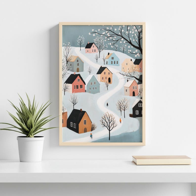 Nordic Village in Spring Printable - Cozy Scandinavian Cottagecore Art ...