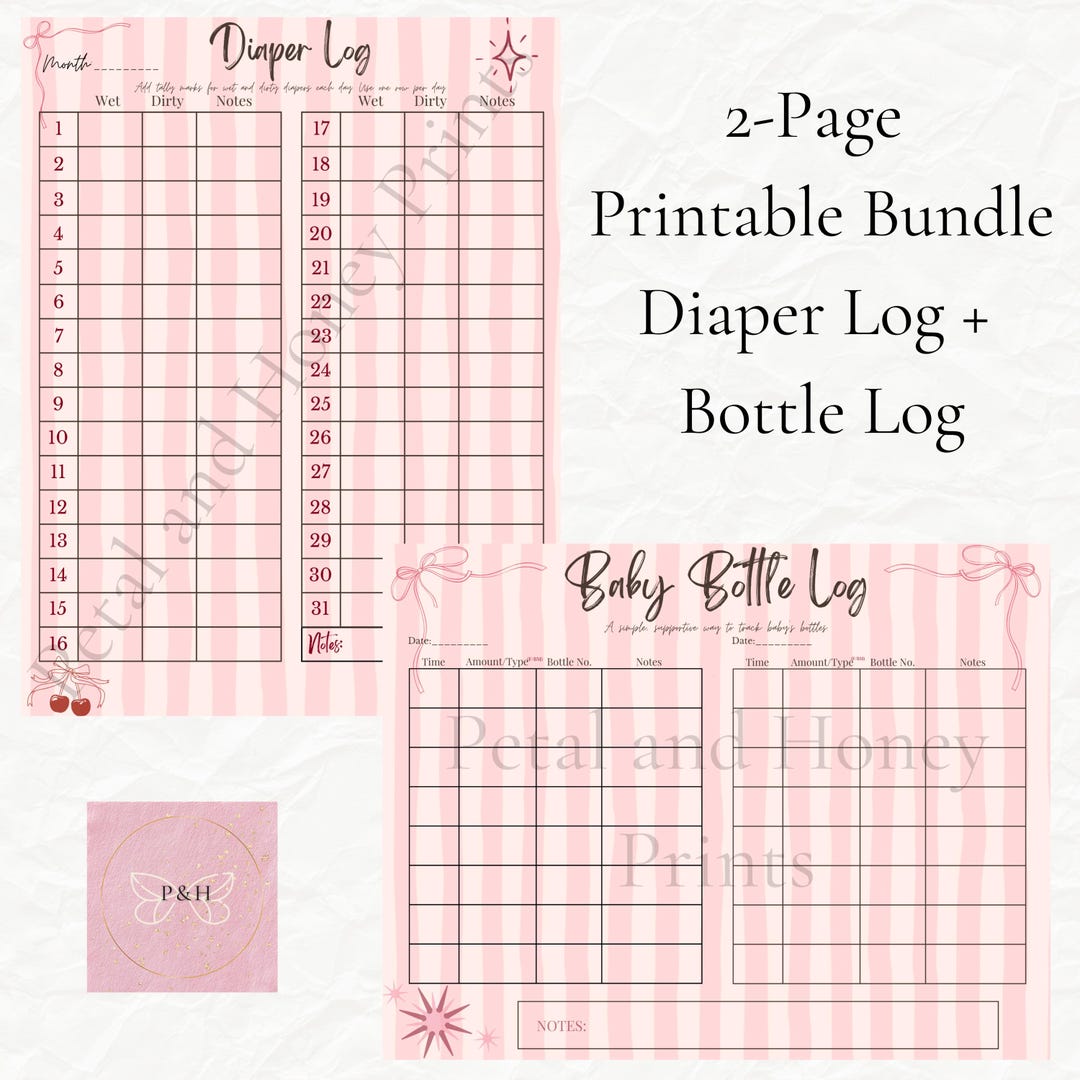 Pink Baby Tracker Printable | Diaper & Bottle Log (digital Download) - Etsy