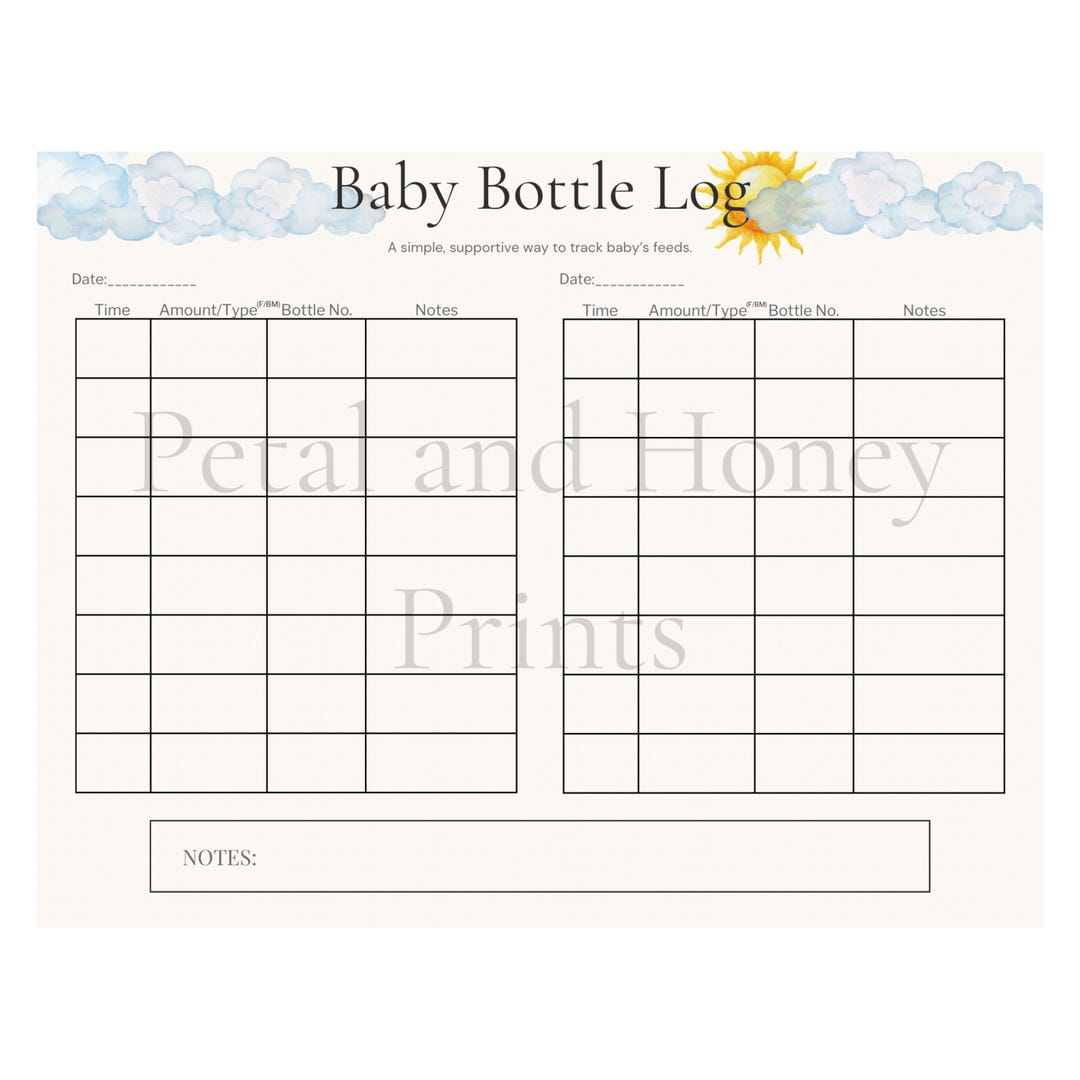 Baby Bottle Log Printable | Infant Feeding Tracker | Bottle Feeding ...