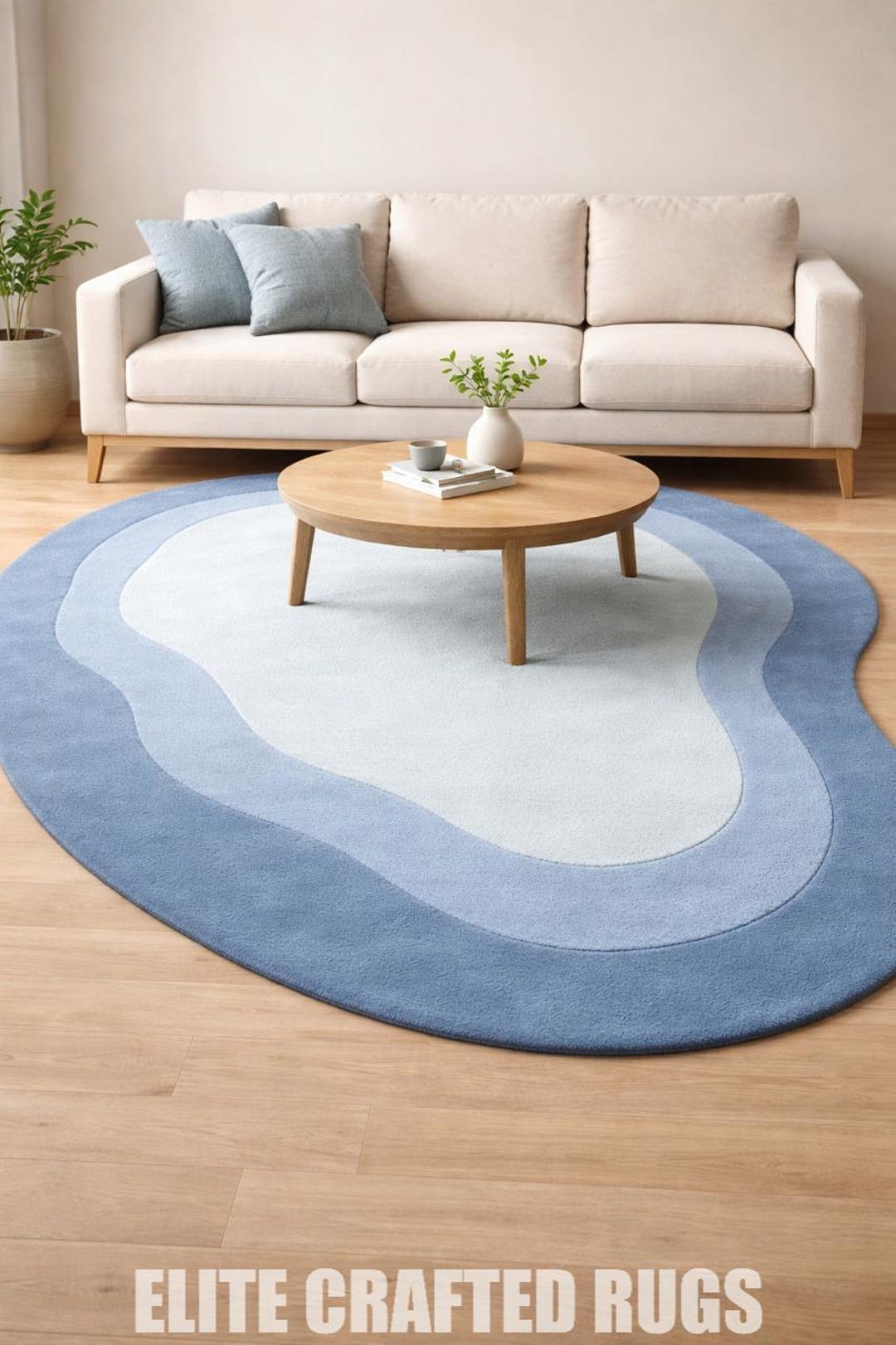 Mid-century Modern Blue Pool Rug | Japandi Hand-tufted Rug | Abstract ...