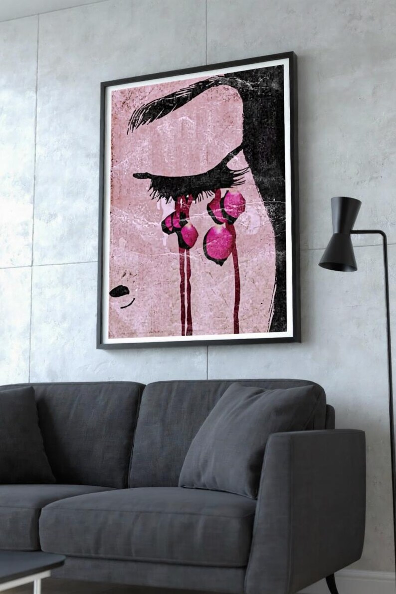 Pink Tear Art Print – Abstract Crying Eye Illustration - Emotional ...