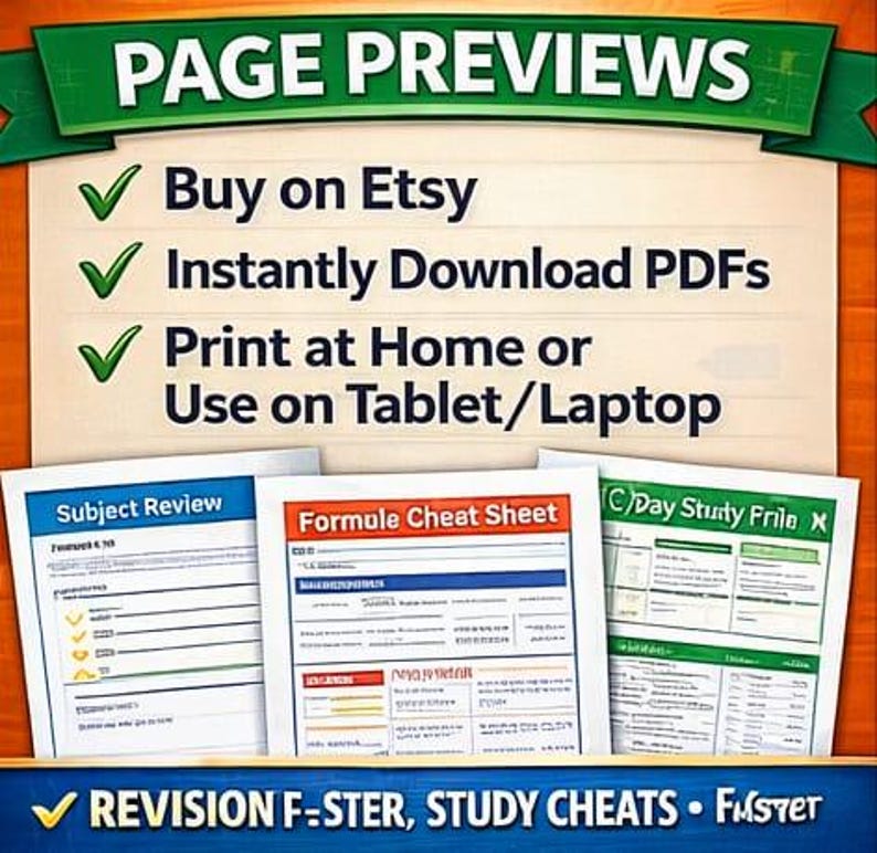 Exam Revision Cheat Sheets Study Planner,key Formulas (A4 PDF) - Etsy