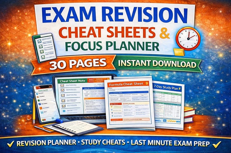 Exam Revision Cheat Sheets Study Planner,key Formulas (A4 PDF) - Etsy