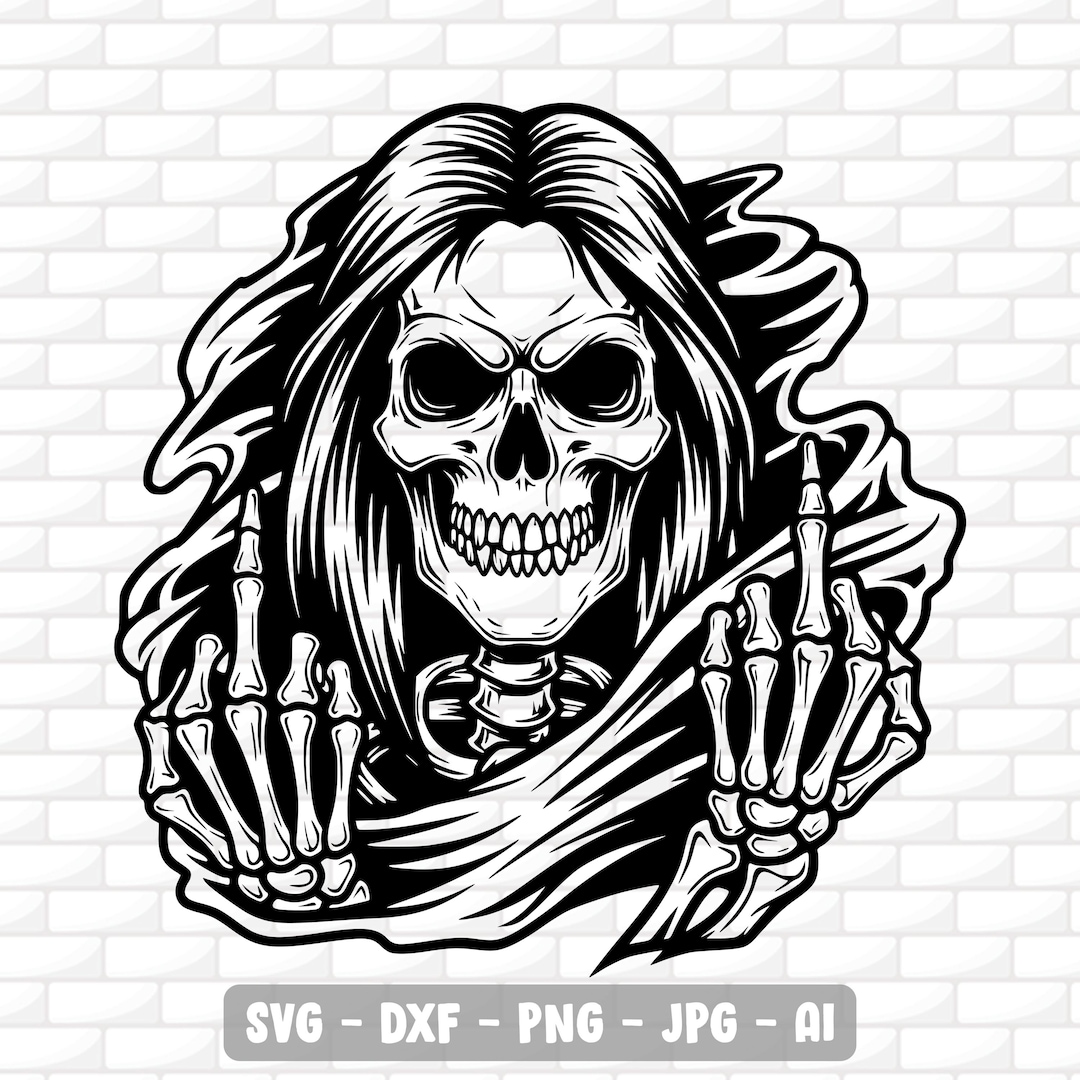Grim Reaper Middle Finger SVG | Skull SVG | Middle Finger Skeleton SVG ...