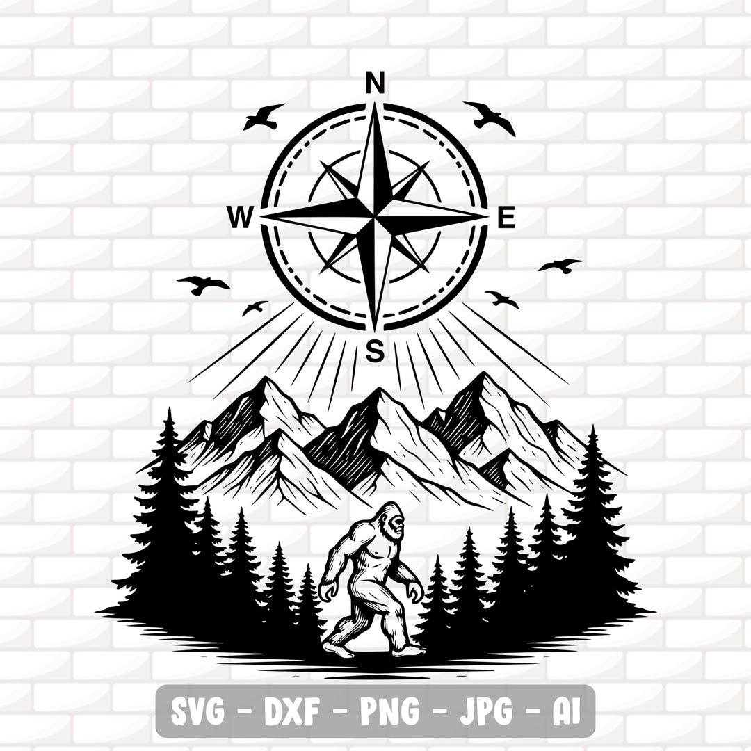Bigfoot Svg / Bigfoot Mountain Scene Svg / Compass Svg / Yeti Tshirt ...