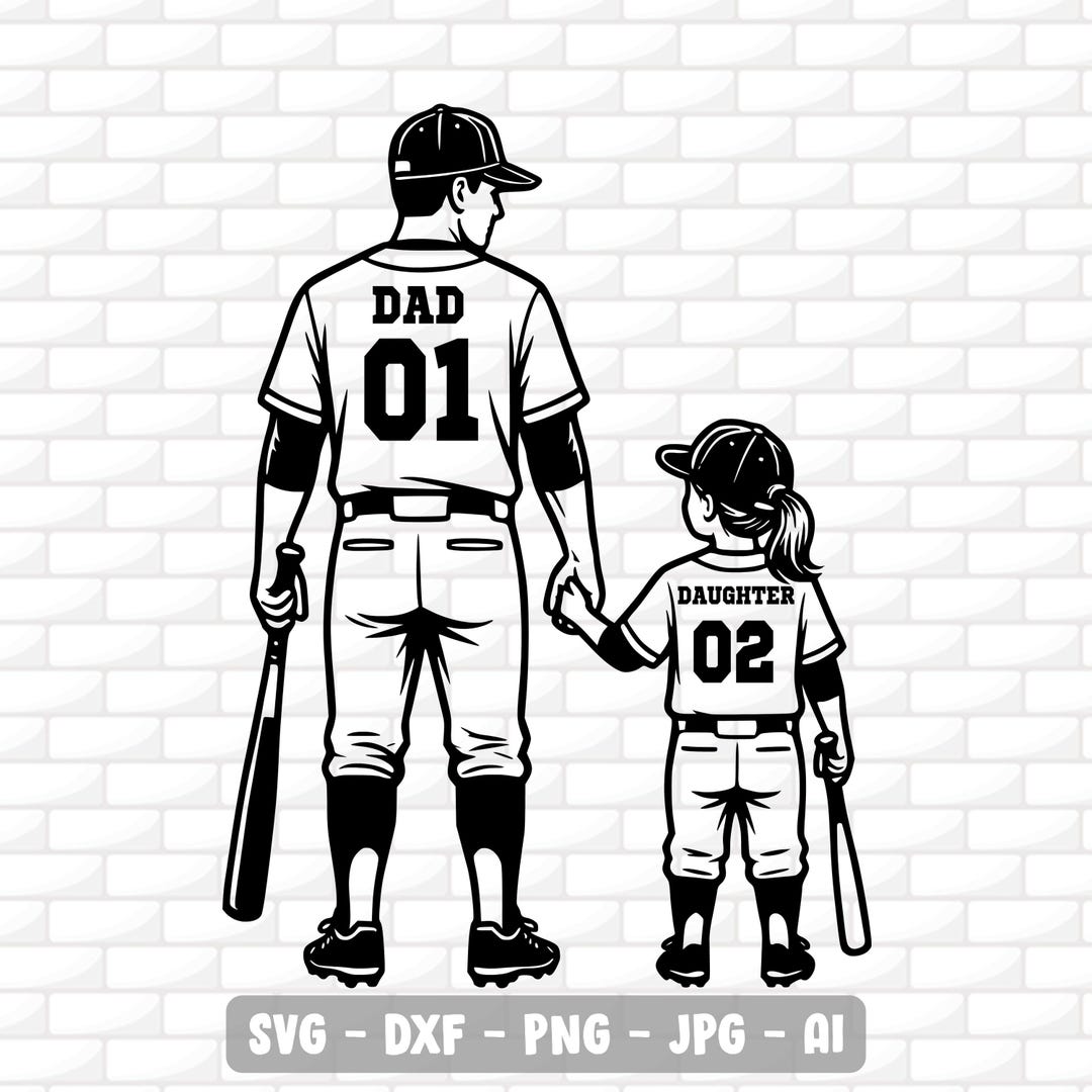 Father and Daughter Baseball Players Svg | Personalized Baseball Player ...