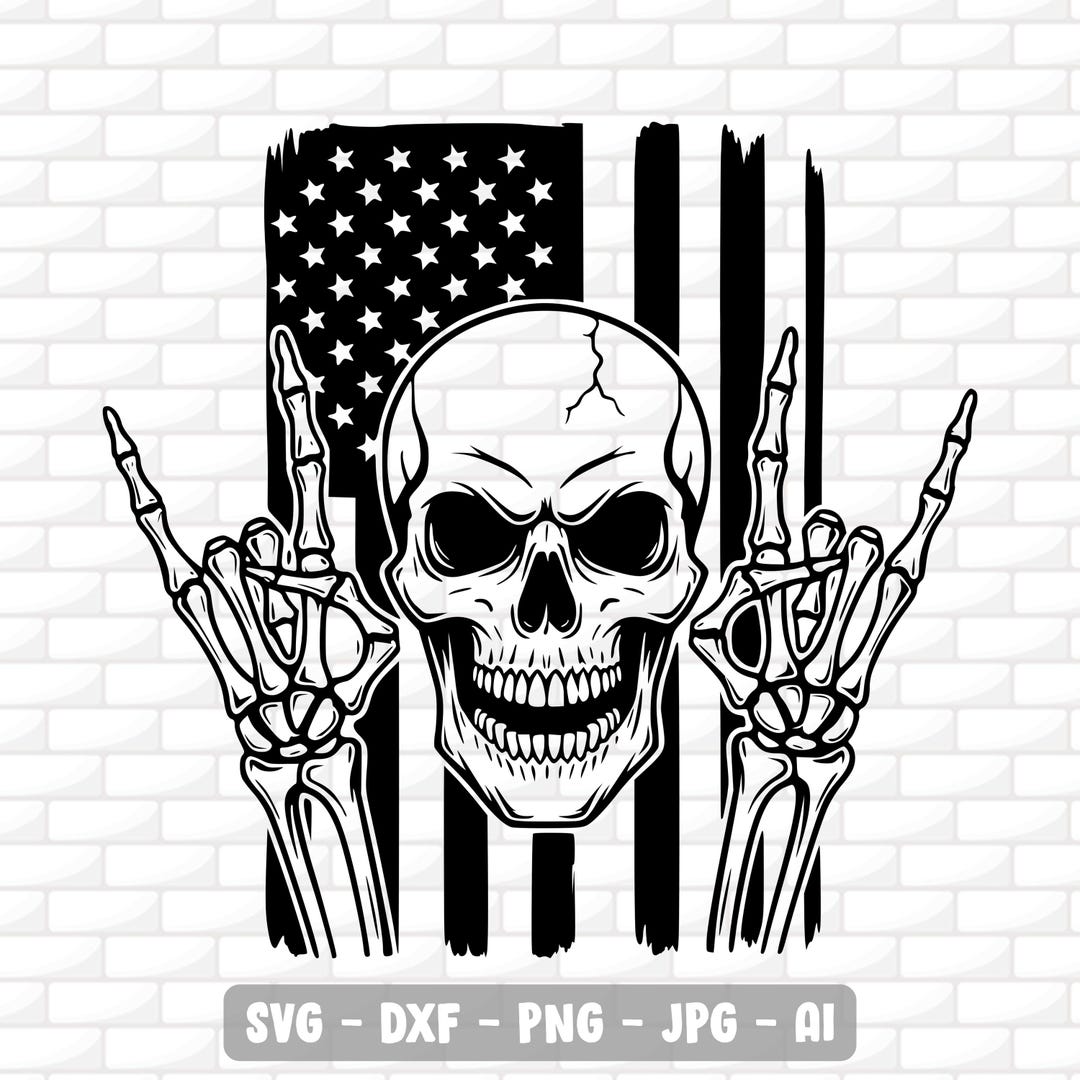 US Skull Svg | Skull Rock Sign Svg | Skeleton Rocker Png | Rock Lover ...