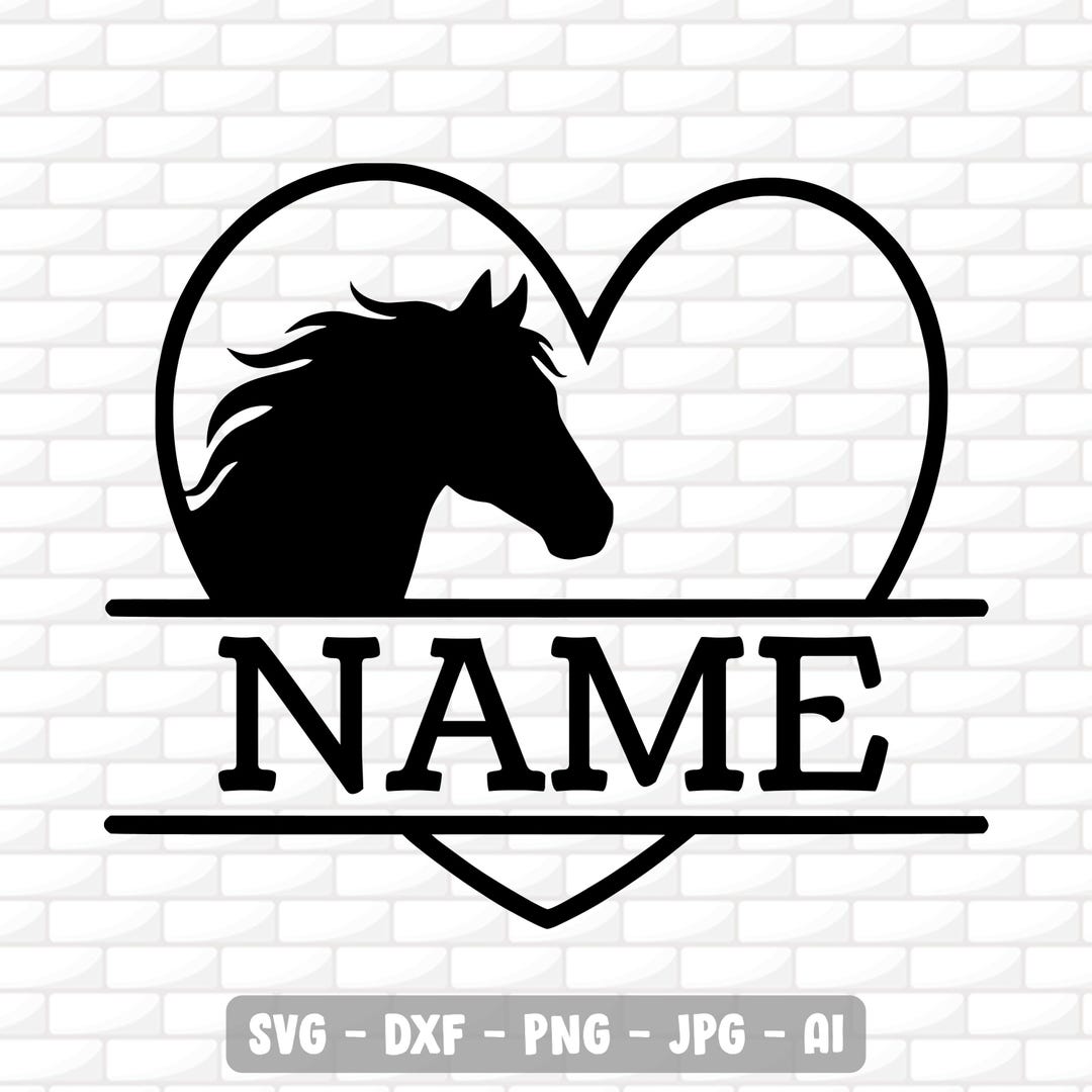 Horse Split Name Frame Svg | Horse Heart Svg | Horse Monogram Svg ...