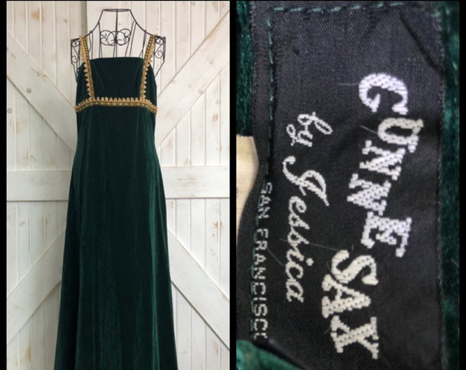 1969 Vintage Gunne Sax by Jessica Black Label Green Velvet Jute ...
