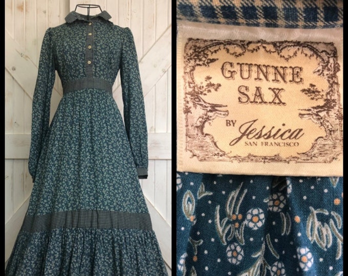70's Vintage Gunne Sax Blue Green Teal Calico Western Rodeo Prairie ...