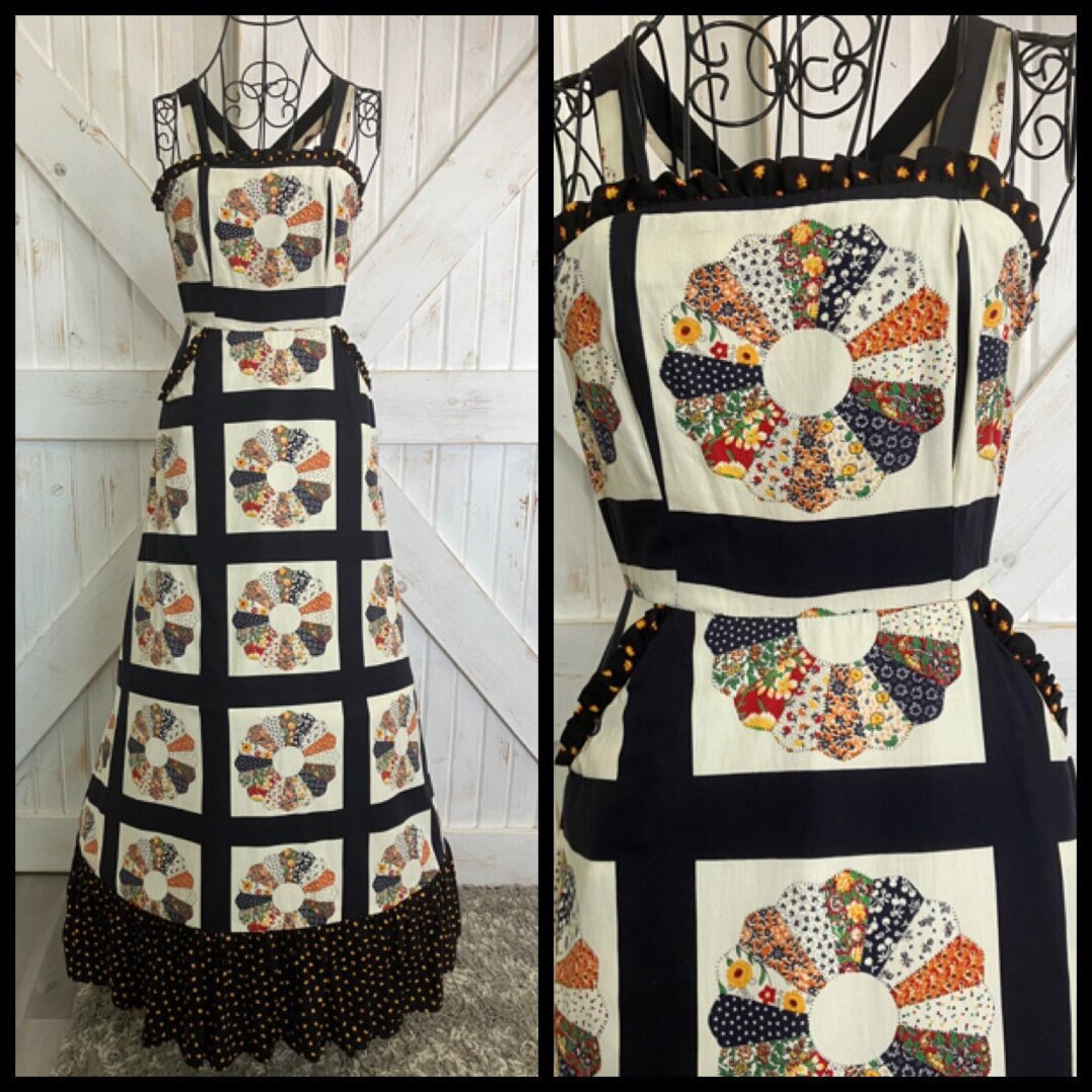 70's Vintage Rainbow Black White Pinwheel Patchwork Sundress Prairie ...
