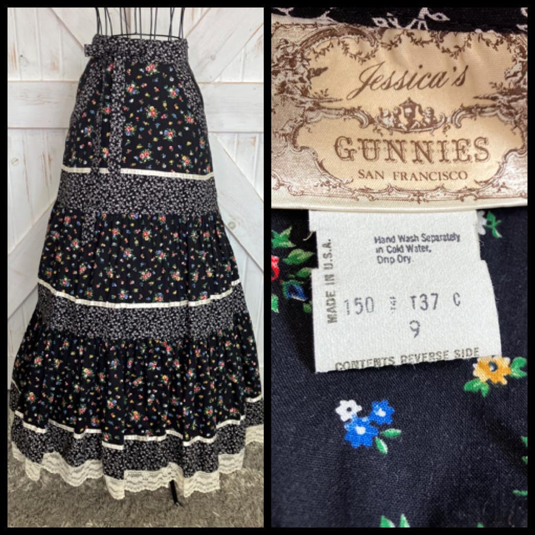 70's Vintage Gunne Sax Jessica's Gunnies Black White Rainbow Calico ...
