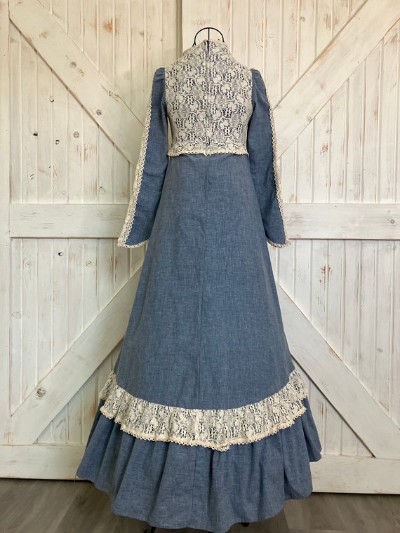 1969 Vintage Gunne Sax Black Label Blue Chambray Ivor… - Gem