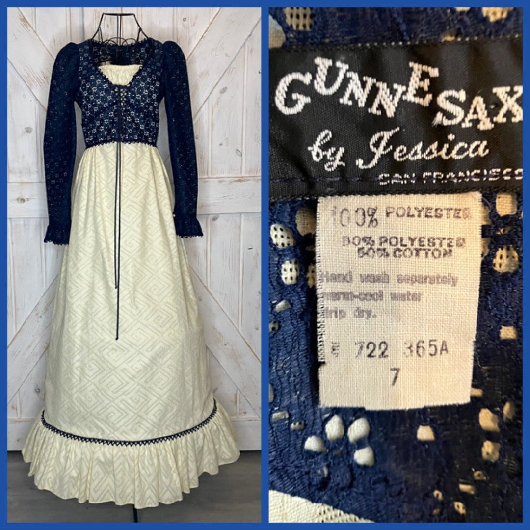 70's Vintage Gunne Sax Black Label Blue Ivory Corset Prairie Hippie ...