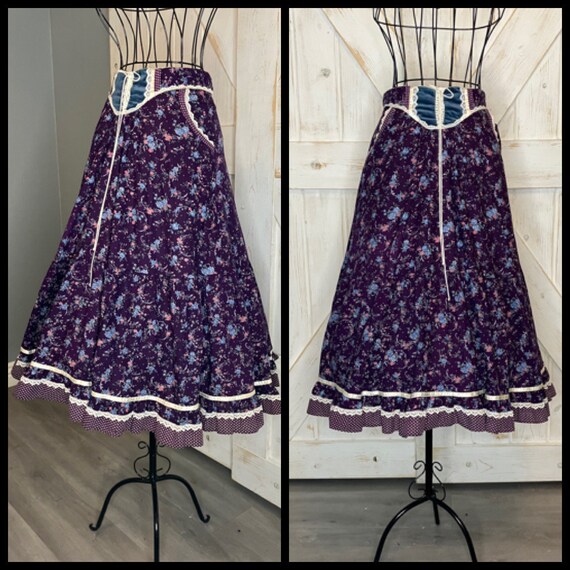 RARE COLOR 70's Vintage Gunne Sax Purple White Calico… - Gem