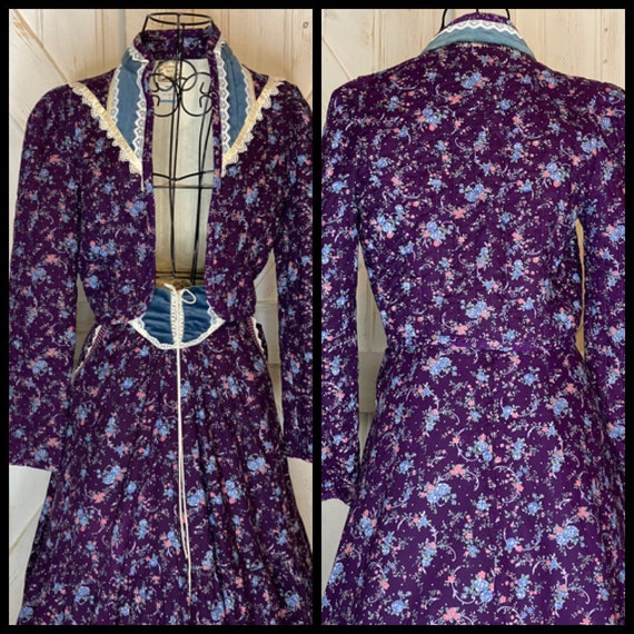 RARE COLOR 70's Vintage Gunne Sax Purple White Calico… - Gem