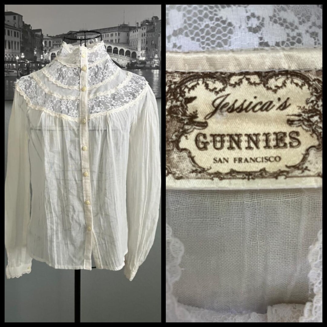 70's Vintage Gunne Sax Jessica's Gunnies Ivory Lace Crinkle Cotton ...
