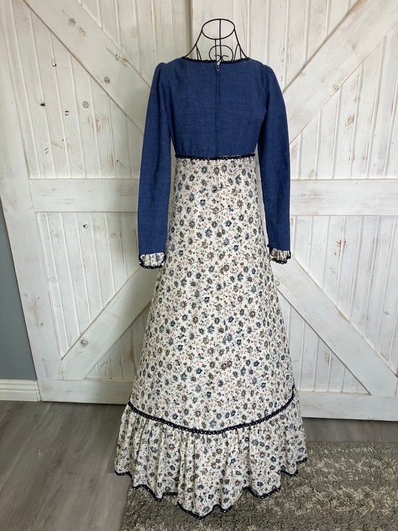 1969 Vintage Gunne Sax Black Label Blue Chambray Whit… - Gem