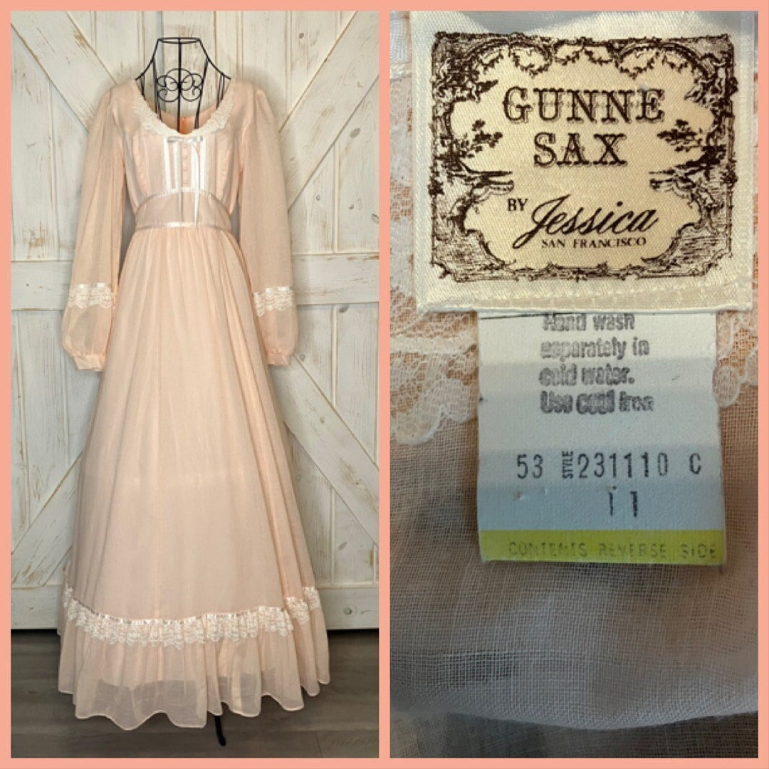 70's Vintage Gunne Sax Peach White Prairie Princess Peasant Pioneer ...