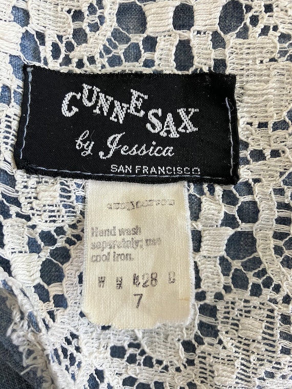 1969 Vintage Gunne Sax Black Label Blue Chambray Ivor… - Gem