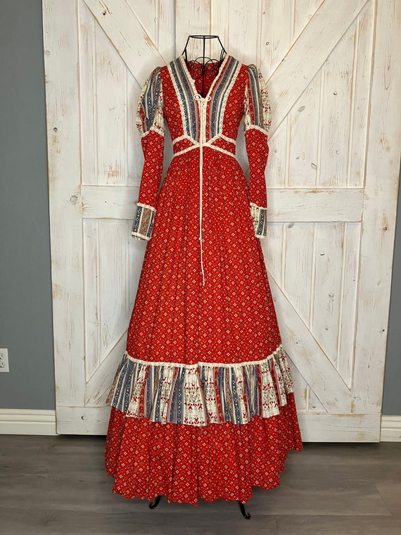 RARE 70's Vintage Gunne Sax Red White Blue Calico Str… - Gem