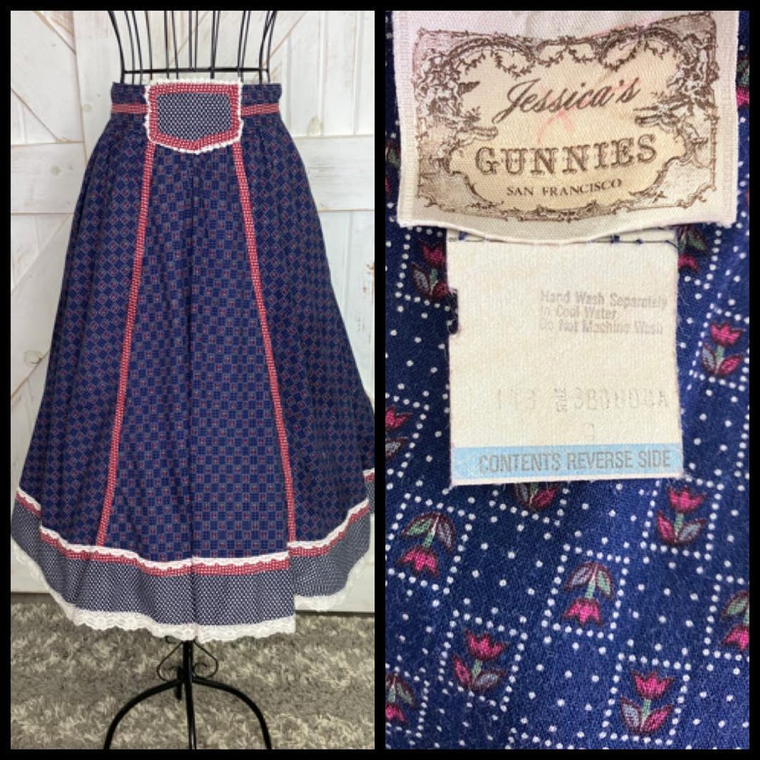 70's Vintage Gunne Sax Jessica's Gunnies Blue Red White Tulip Calico ...