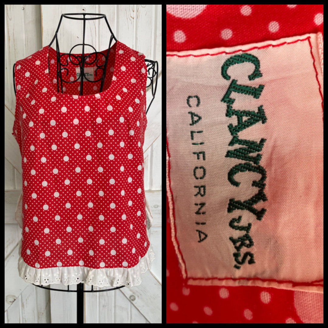 70's Vintage Clancy Jrs California Red White Polka Dot Twiggy Marsha ...