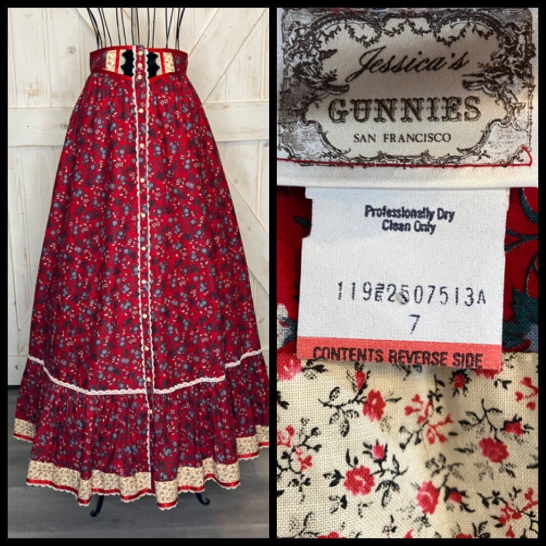 70's Vintage Gunne Sax Jessica's Gunnies Red Blue White Calico Black ...
