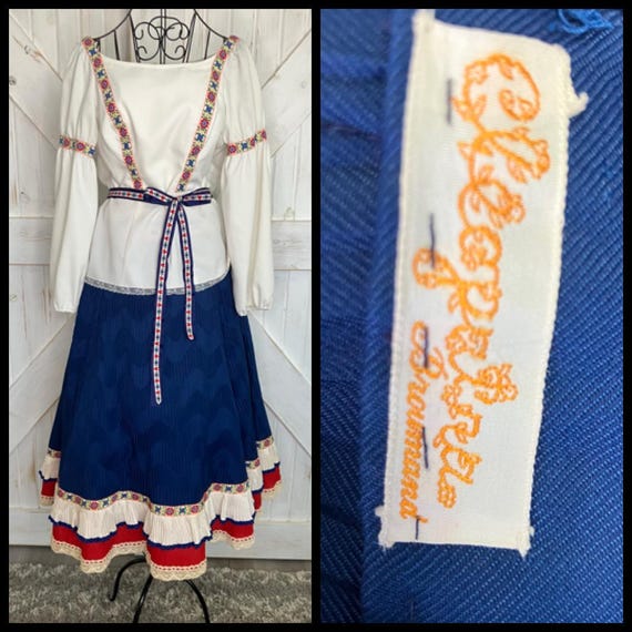 60's Vintage Cleopatra Broumand Dirndl White Red Blue… - Gem