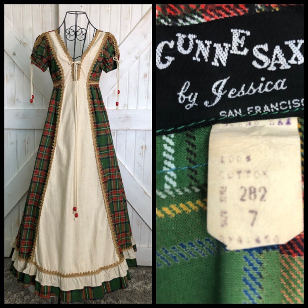 1969 Gunne Sax Black Label Scottish Rose Green Red Tartan - Etsy