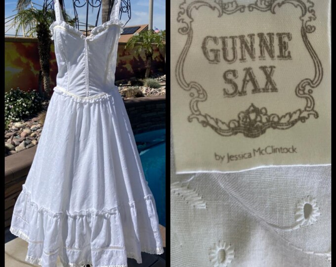 80's Vintage Gunne Sax White Eyelet Strapless Corset Sundress Prairie ...
