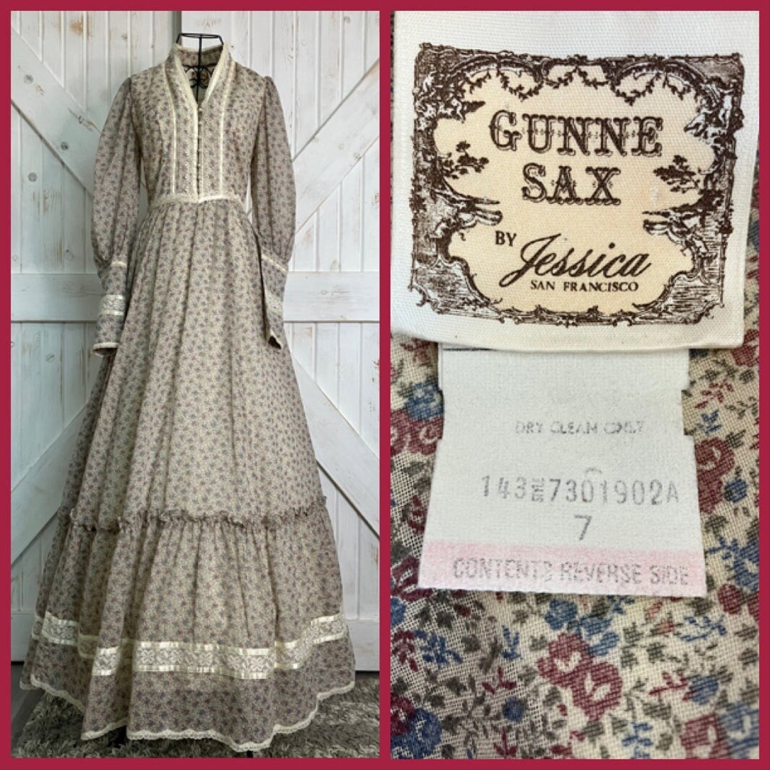 70's Vintage Gunne Sax Red Blue Green Cream Ivory Beige Calico Floral ...