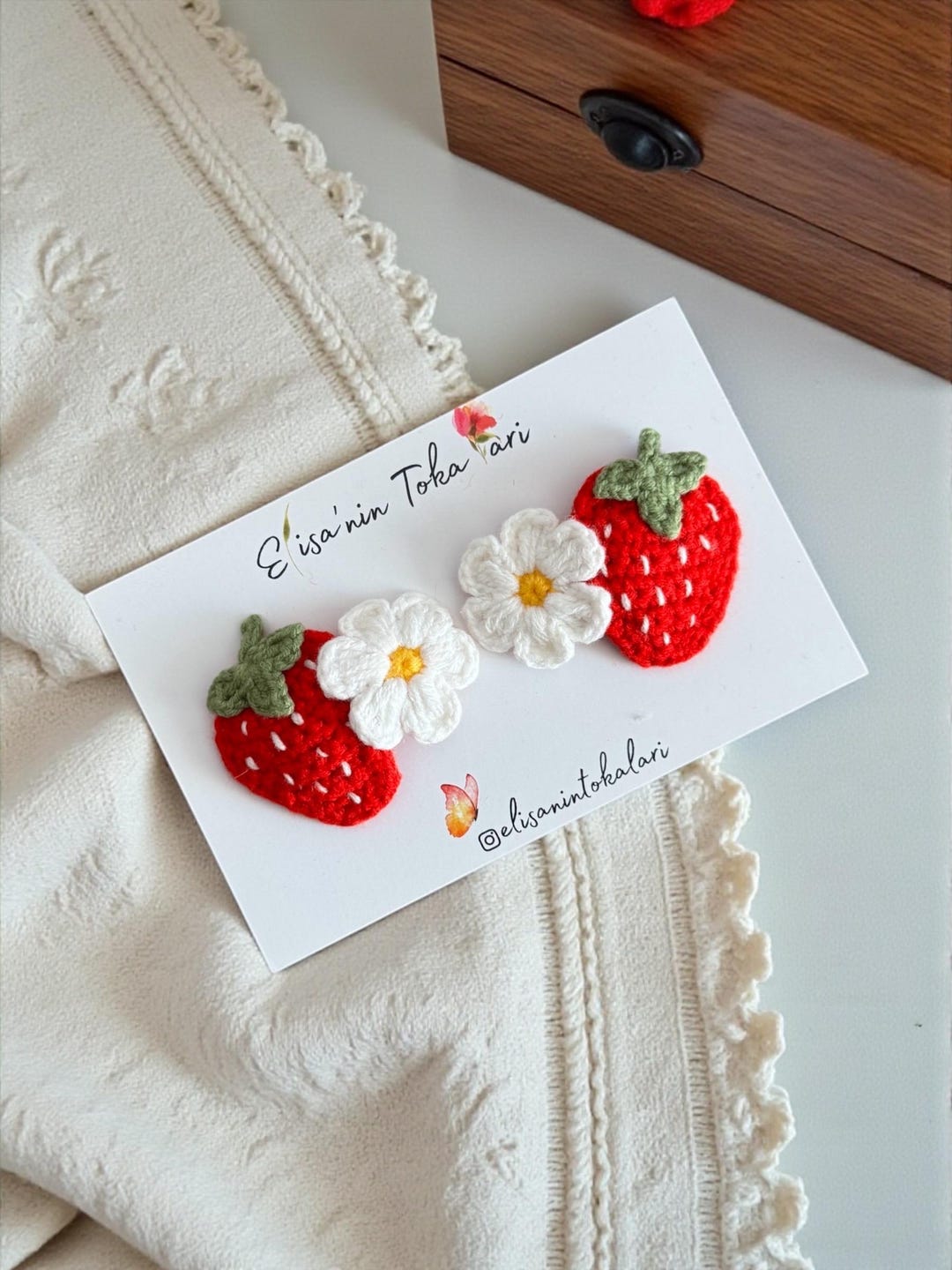Crochet Strawberry & Daisy Snap Clips Set of 2, Handmade Cotton Hair ...