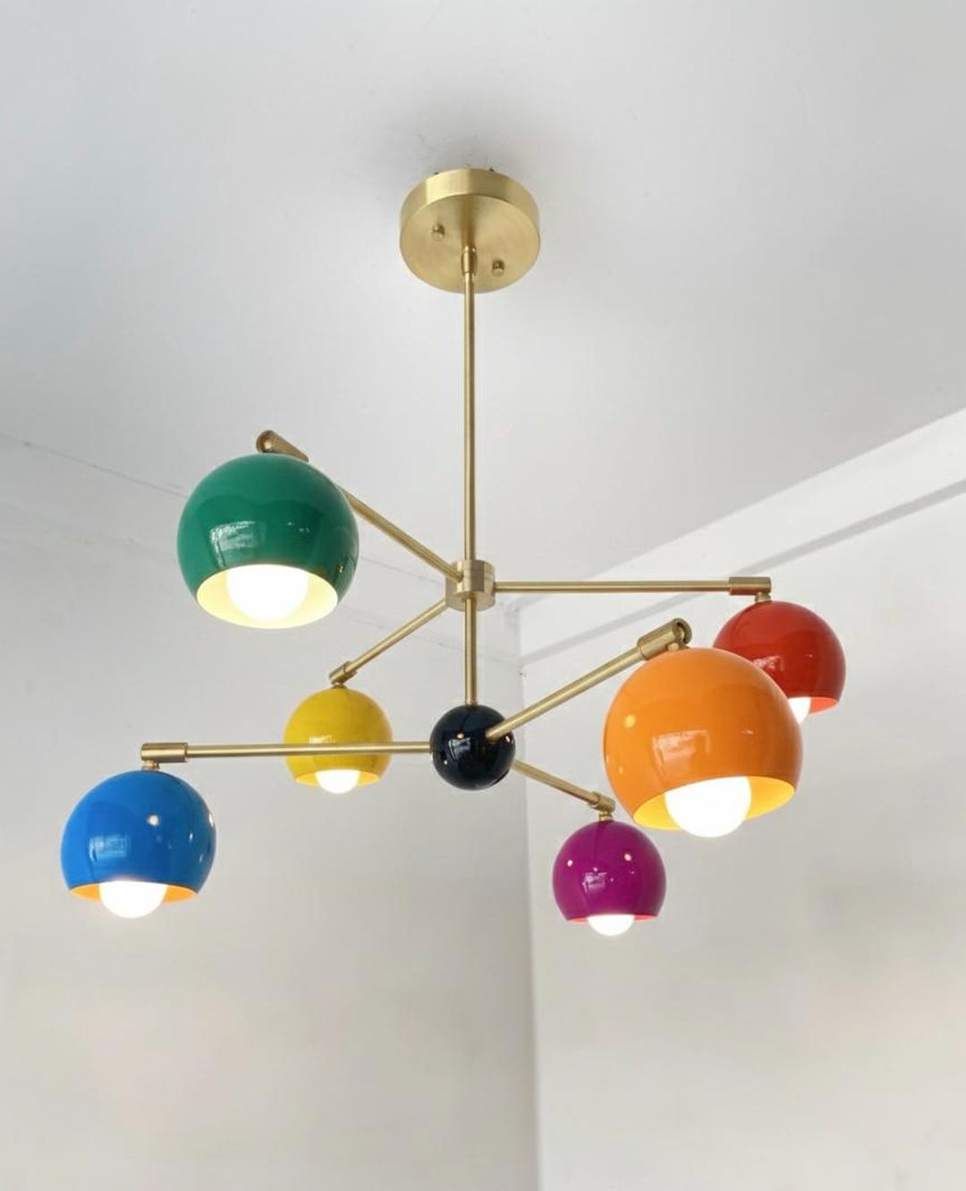 Coloured Sputnik 6 Balls Double Tier Chandelier - Brass Ceiling Light ...