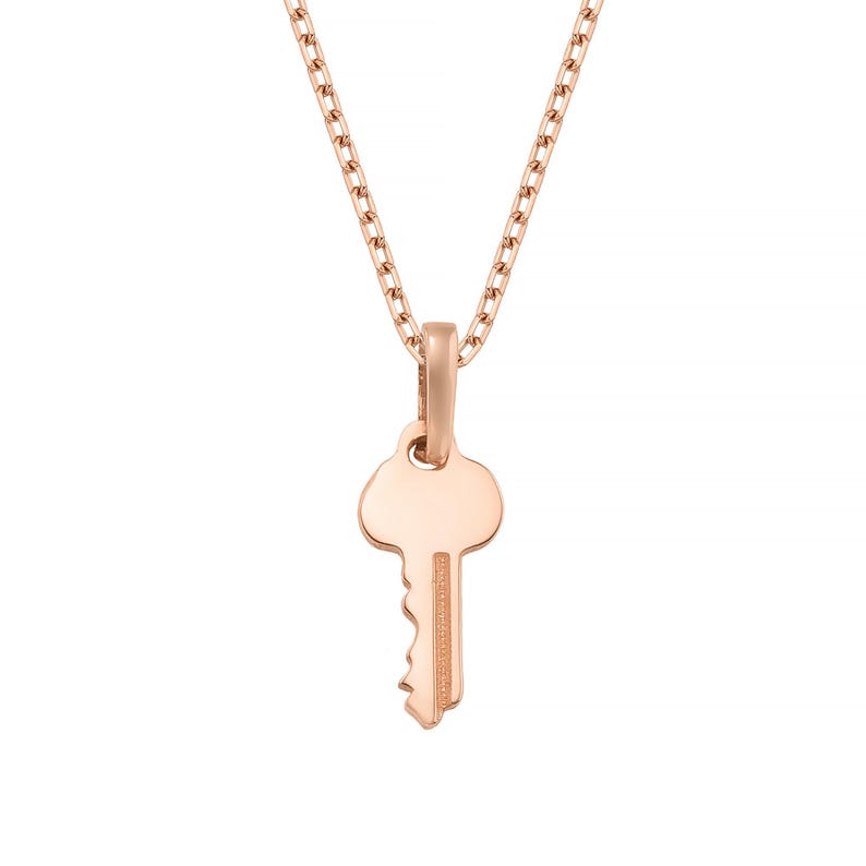 14K Solid Gold Minimalist Key Pendant Necklace, Key to Success Jewelry ...