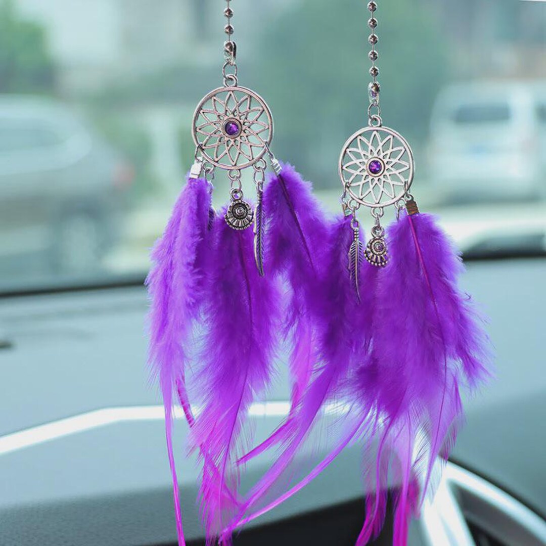 Pair Mini Feather Dream Catcher Car Charm, Bohemian Rearview Mirror ...